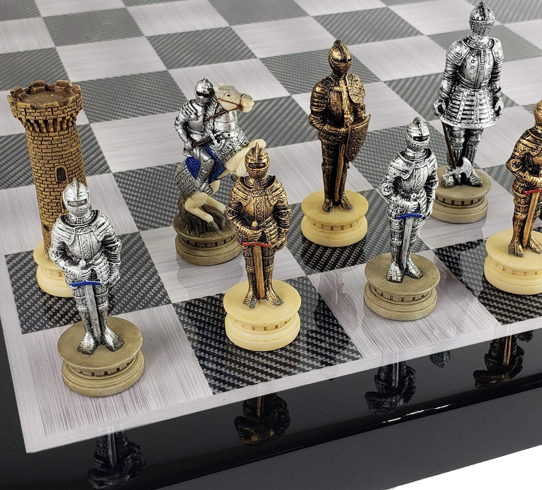 Medieval Times Crusades Armored Knight Chess Set Black Carbon Fiber ...