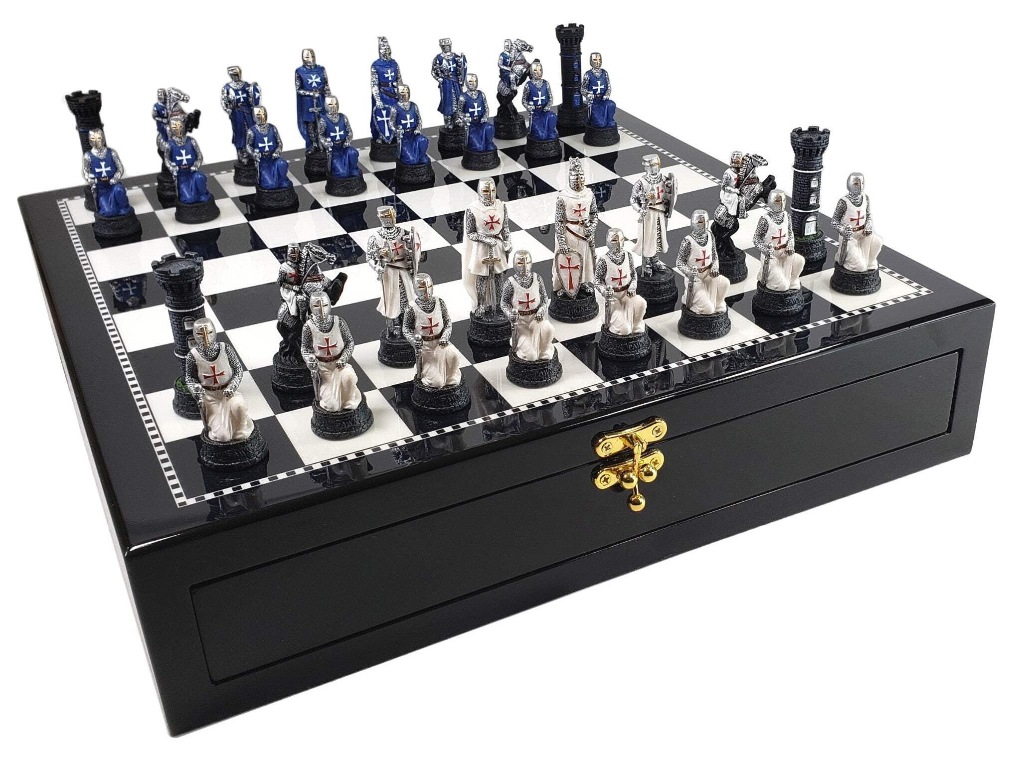 Medieval Times Crusades BLUE WHITE Maltese Chess Set Black White ...