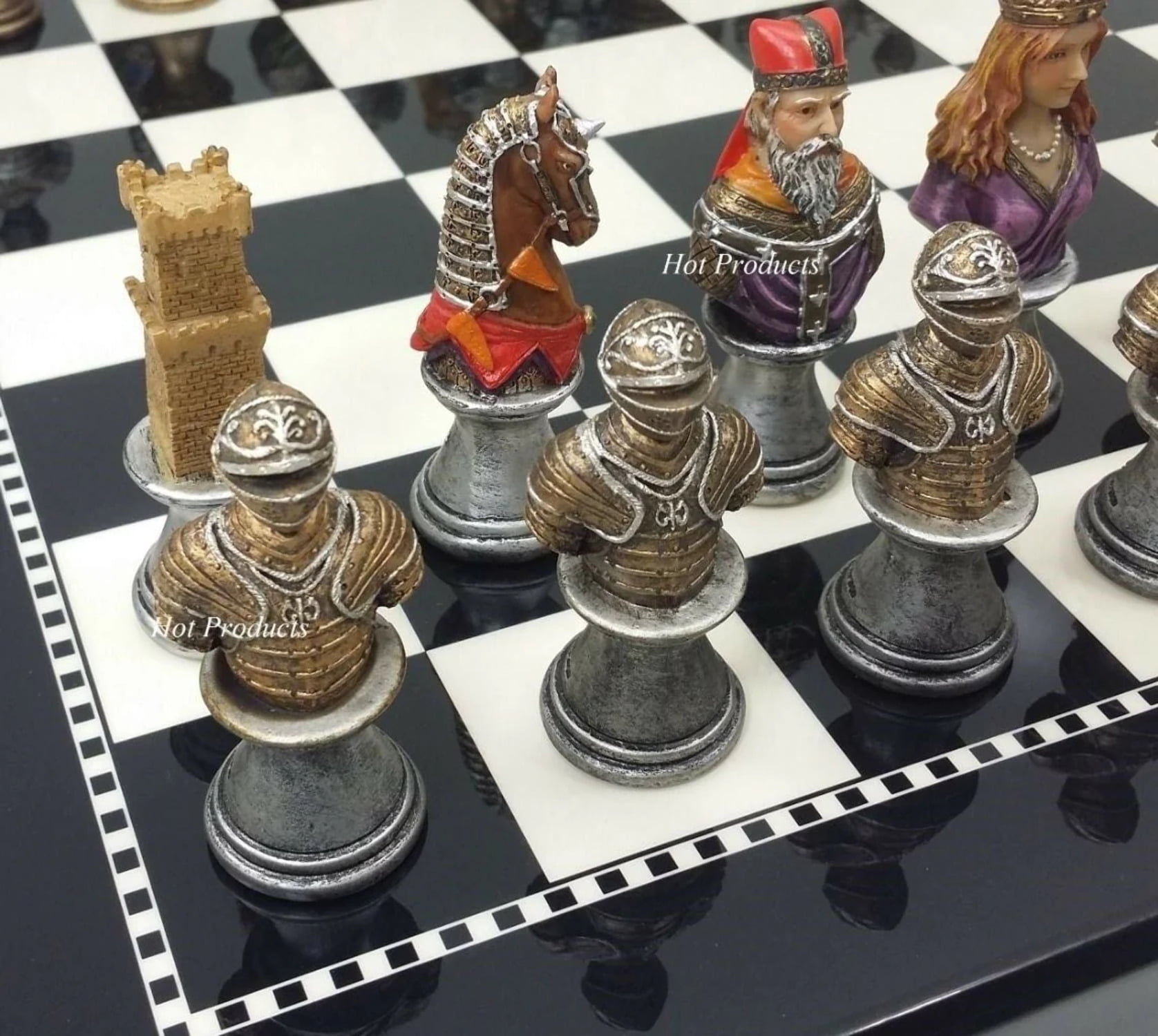 Medieval Times Crusades Busts Painted Chess Set W/ 15" Black White ...