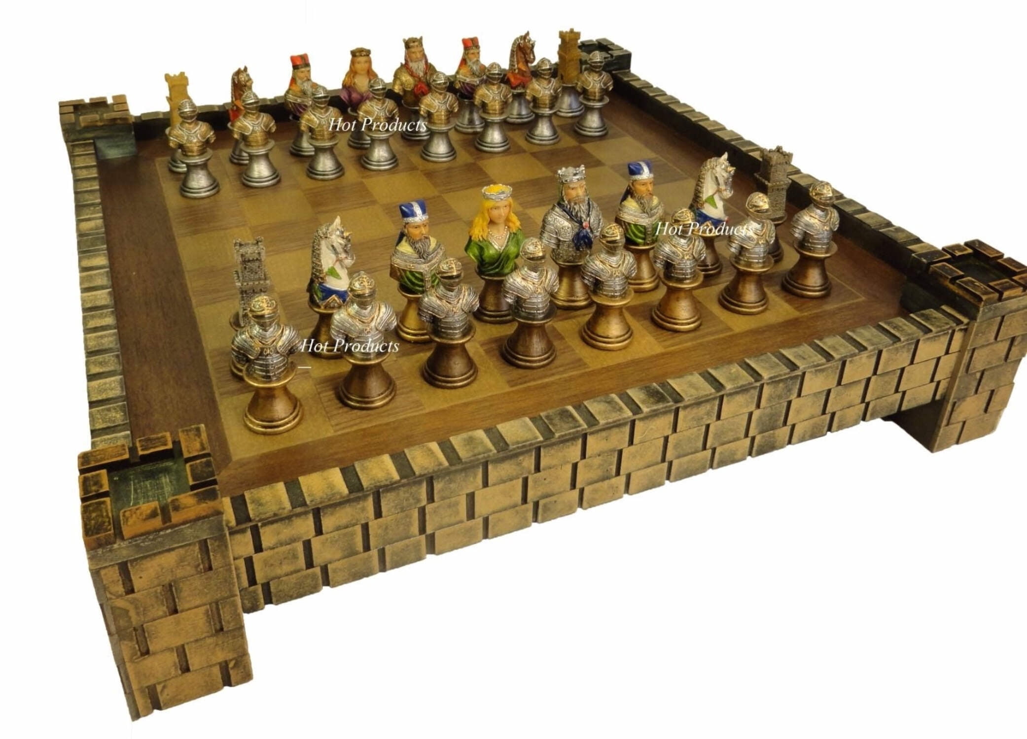 Medieval Times Crusades Busts Painted Knights Chess Set W/ Castle Board ...