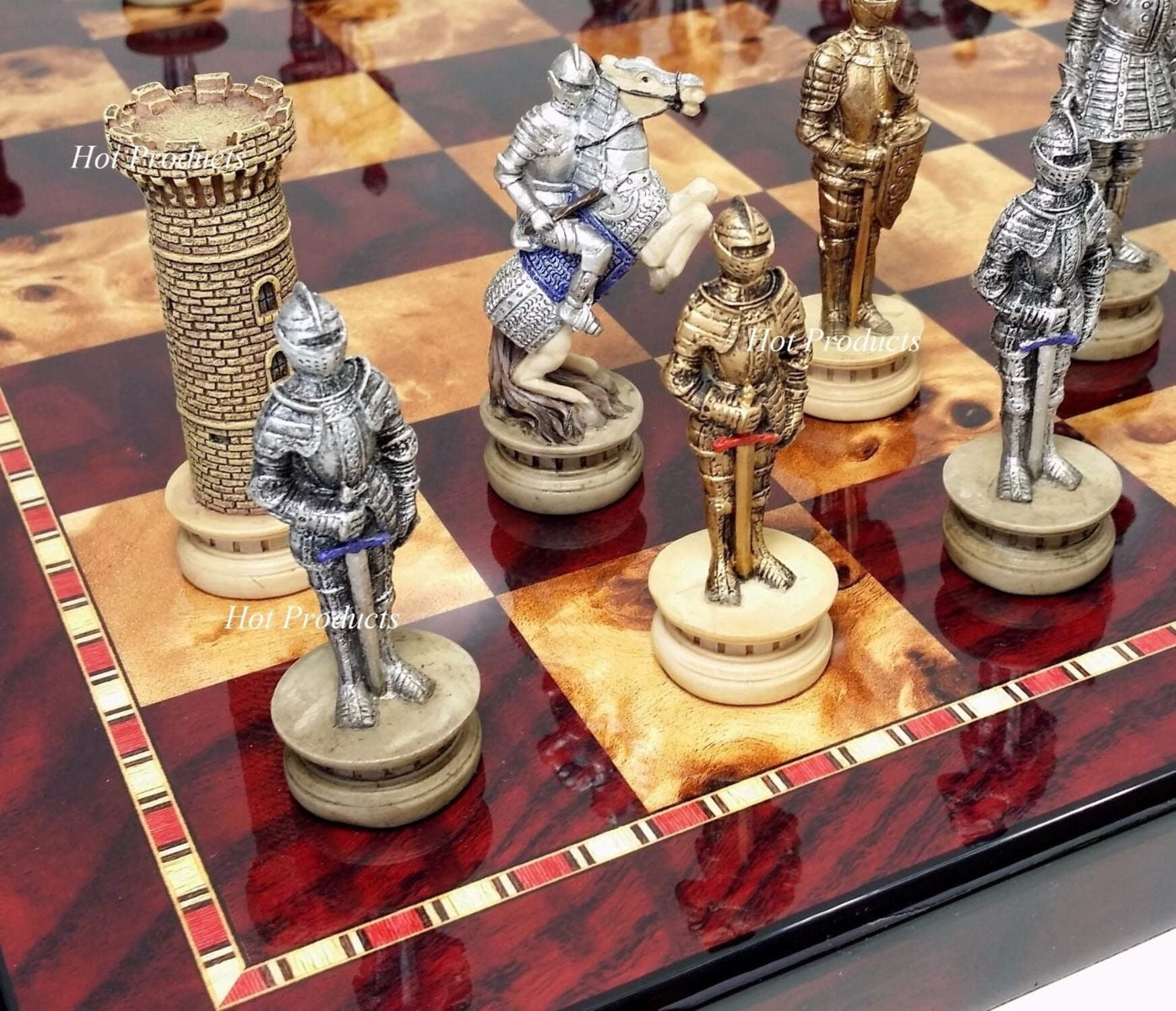 Medieval Times Crusades Gold & Silver Armored Knight Chess Set with ...