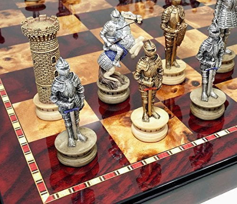 Medieval Times Crusades Gold Silver Armored Knight Chess Set Cherry ...