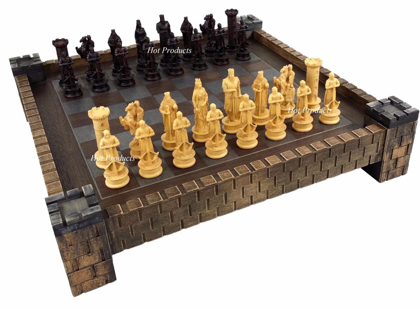 Medieval Times Crusades King Richard Chess Set Antique Color W/ Castle ...