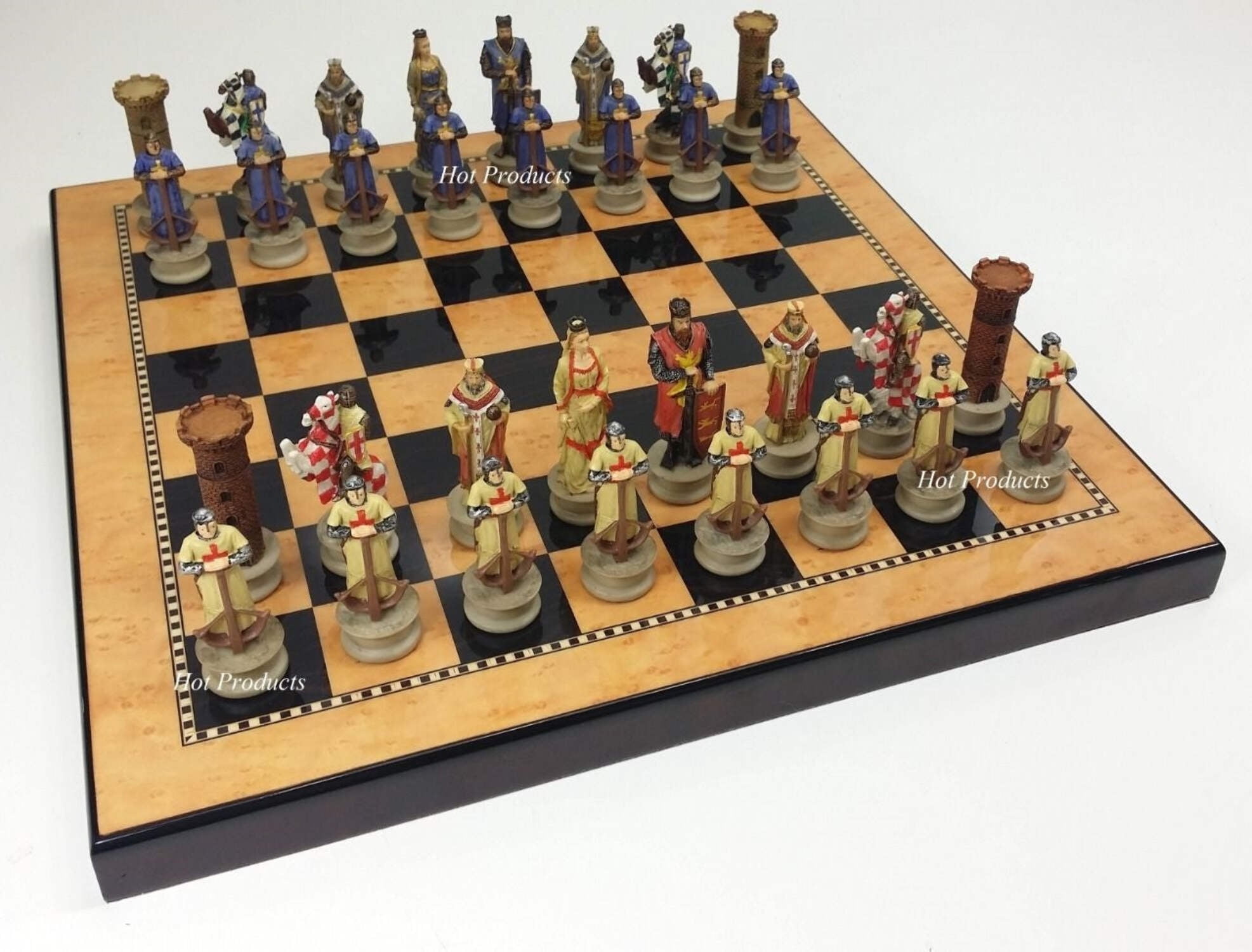 Medieval Times Crusades King Richard Knights Chess Set Gloss Walnut ...