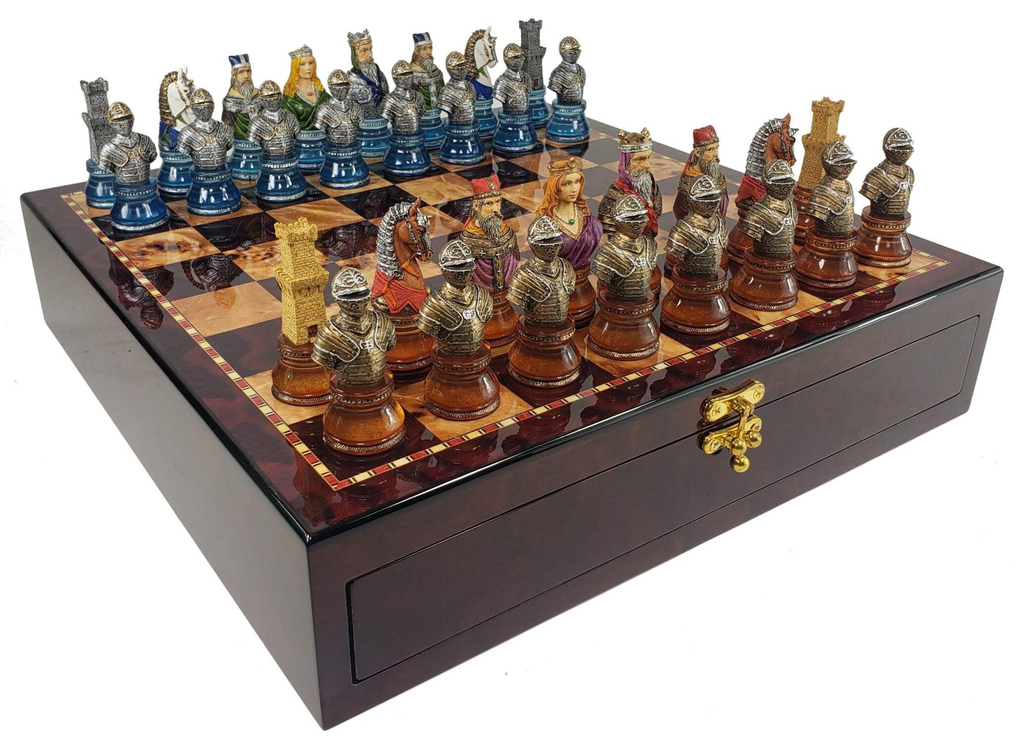 Medieval Times Crusades Red Blue Busts Chess Set 17" Cherry Color ...