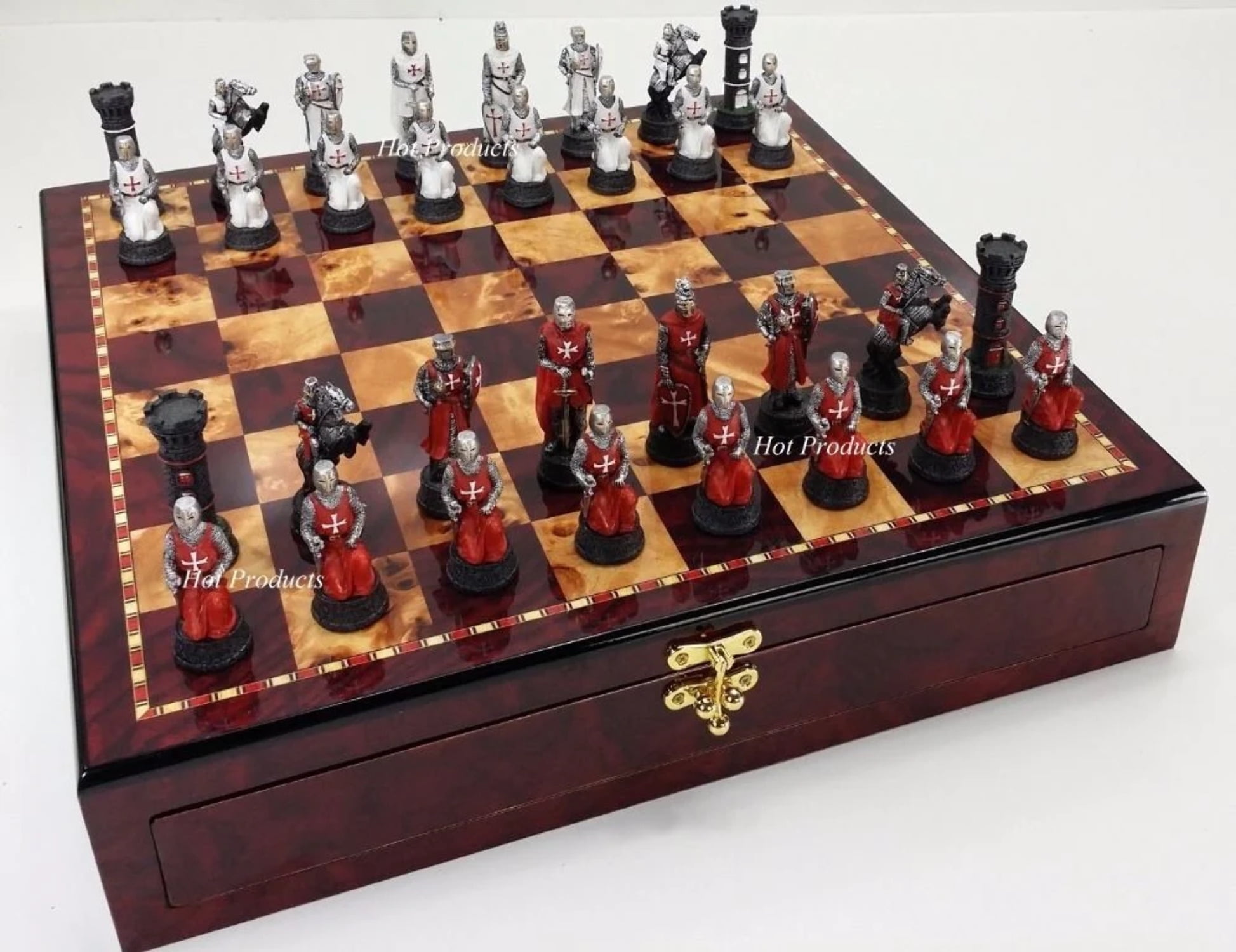 Medieval Times Crusades Red White Maltese Chess Set Cherry COLOR ...