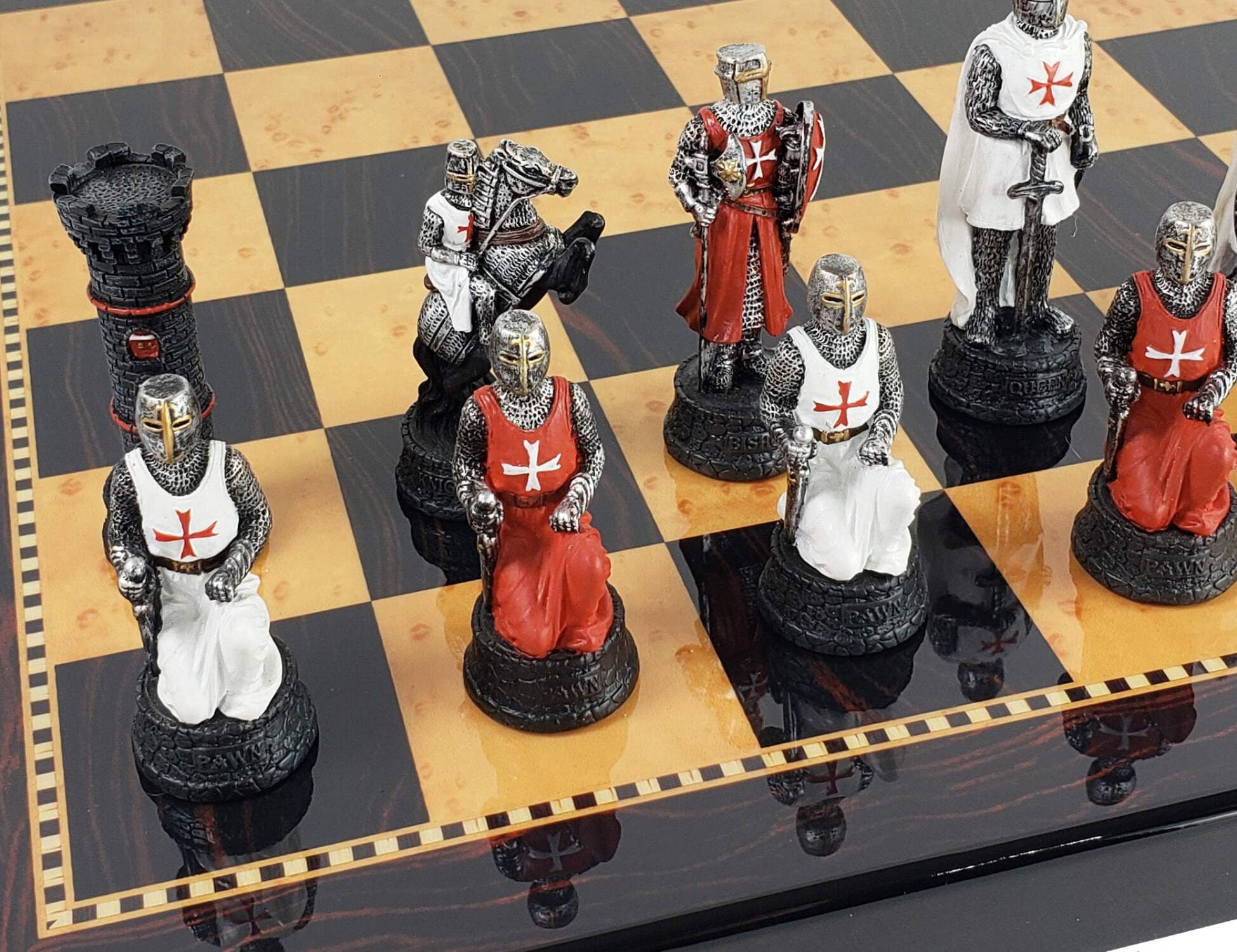 Medieval Times Crusades Red White Maltese Chess Set W/ 18" Walnut COLOR ...