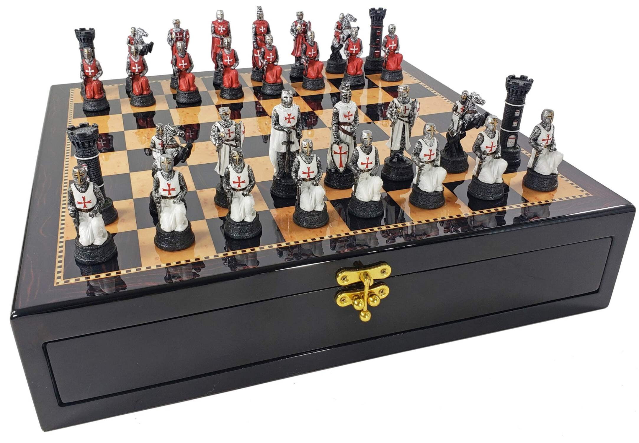 Medieval Times Crusades Red White Maltese Chess Set Walnut Color ...