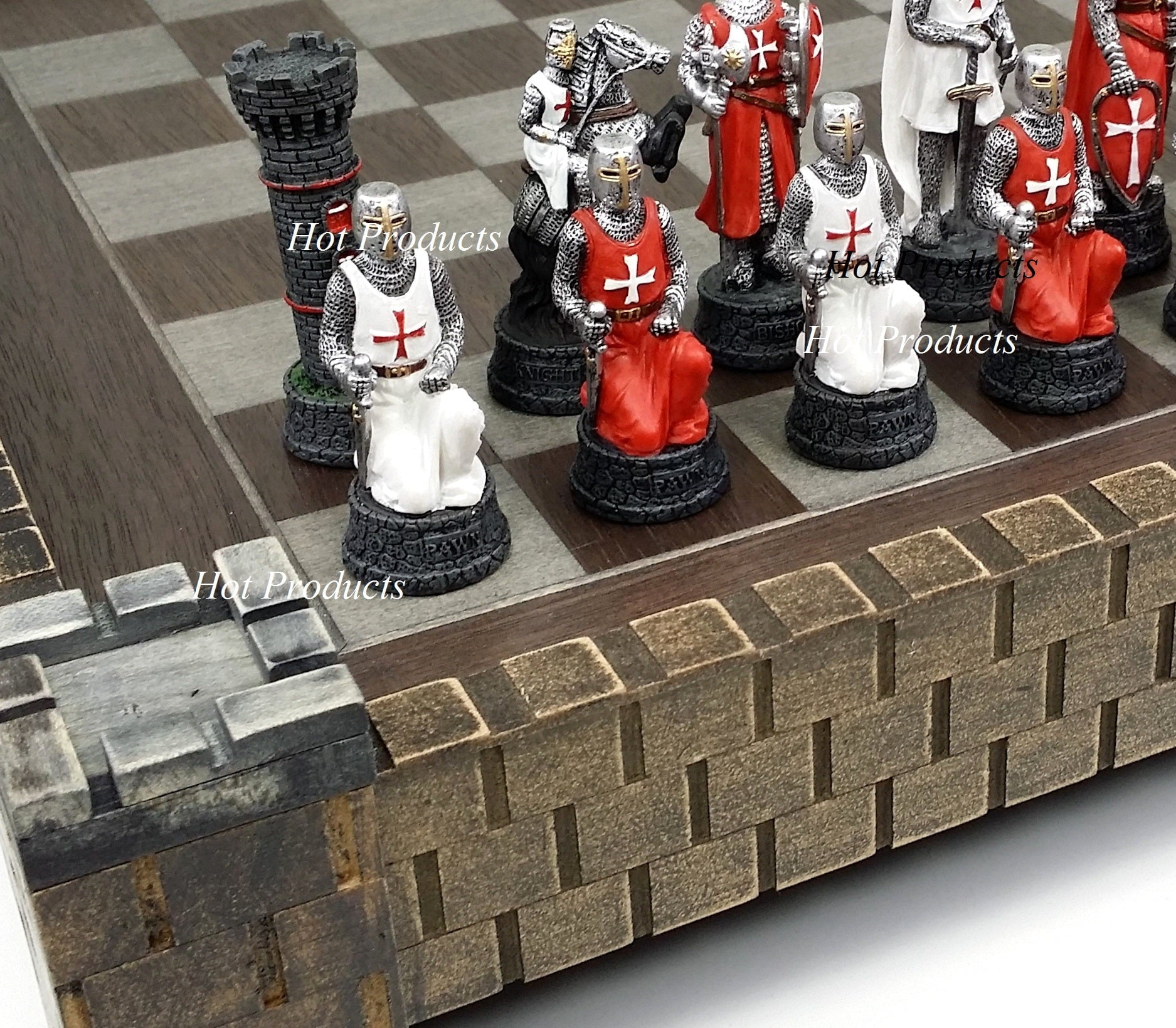 Medieval Times Crusades Red & White Maltese Knight Chess Set 17" Castle ...