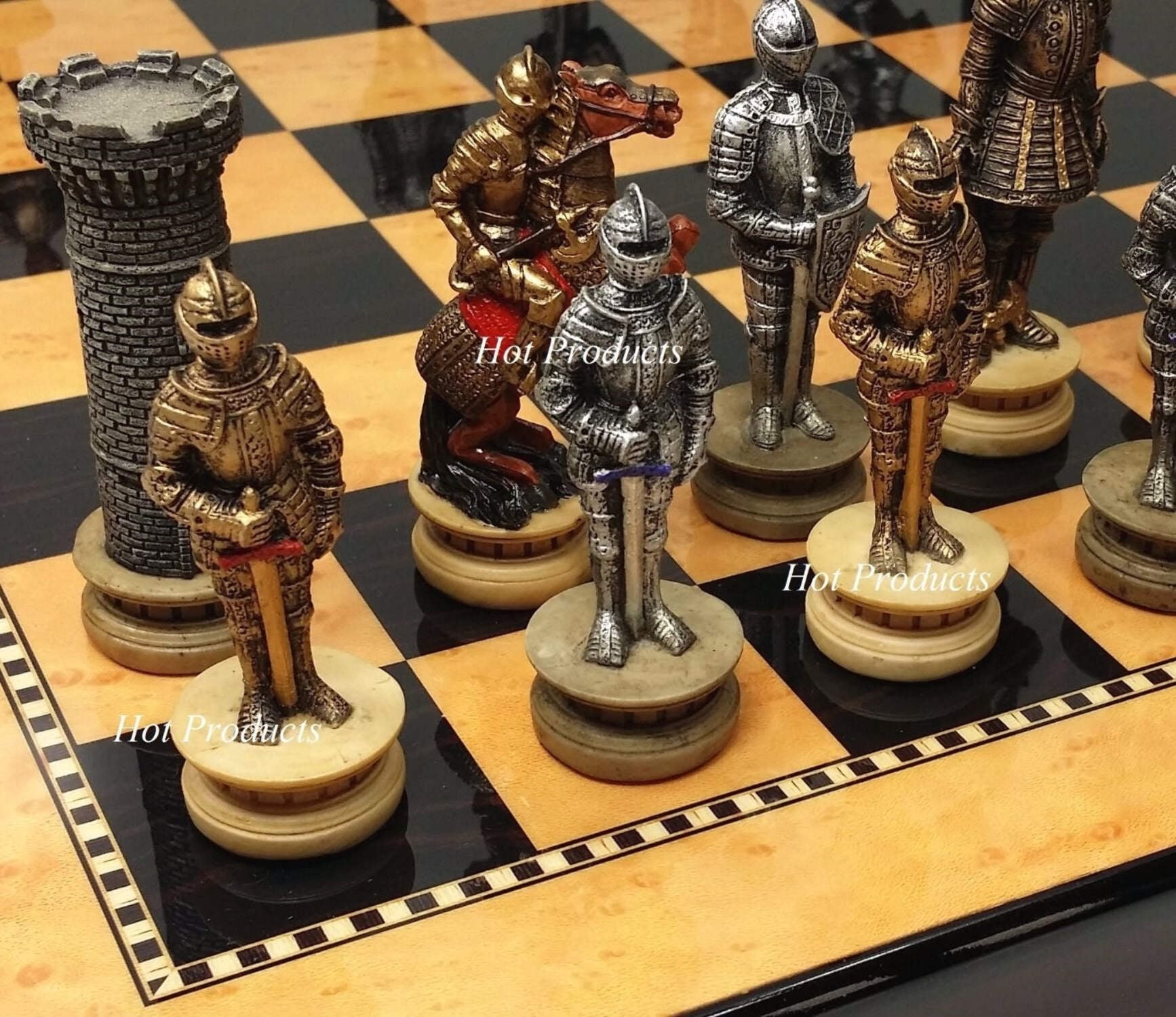 Medieval Times Crusades Warrior Knight Chess Set 15" Walnut Maple Color ...