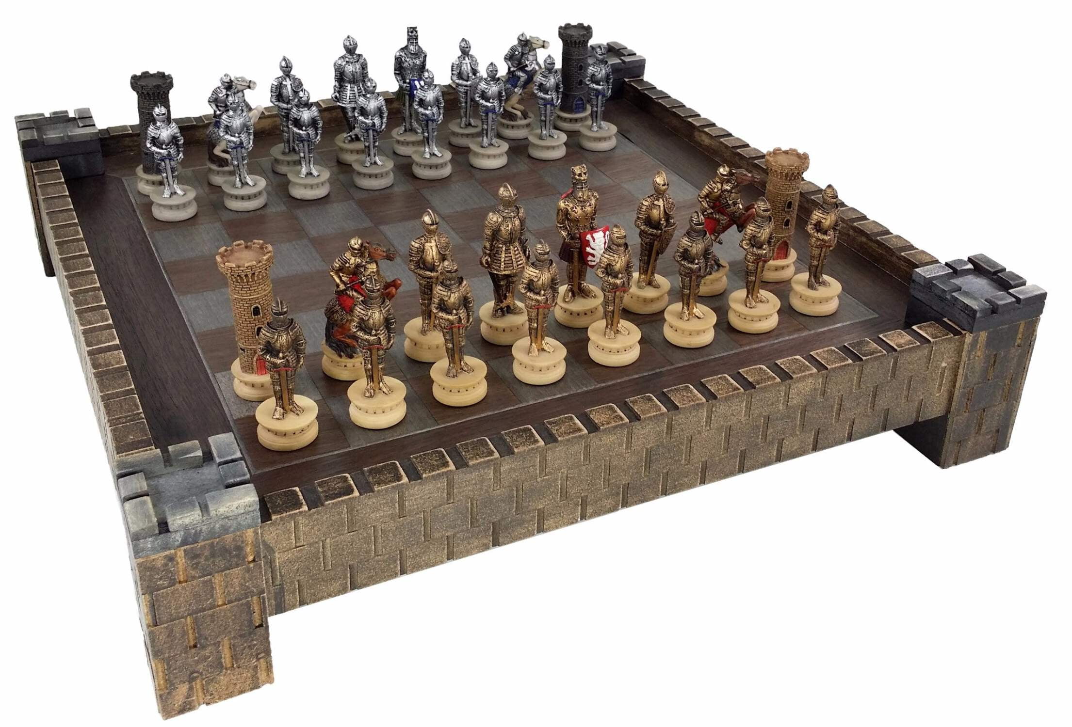 Medieval Times Crusades Warrior Knights Gold Silver Chess Set W/ Castle ...