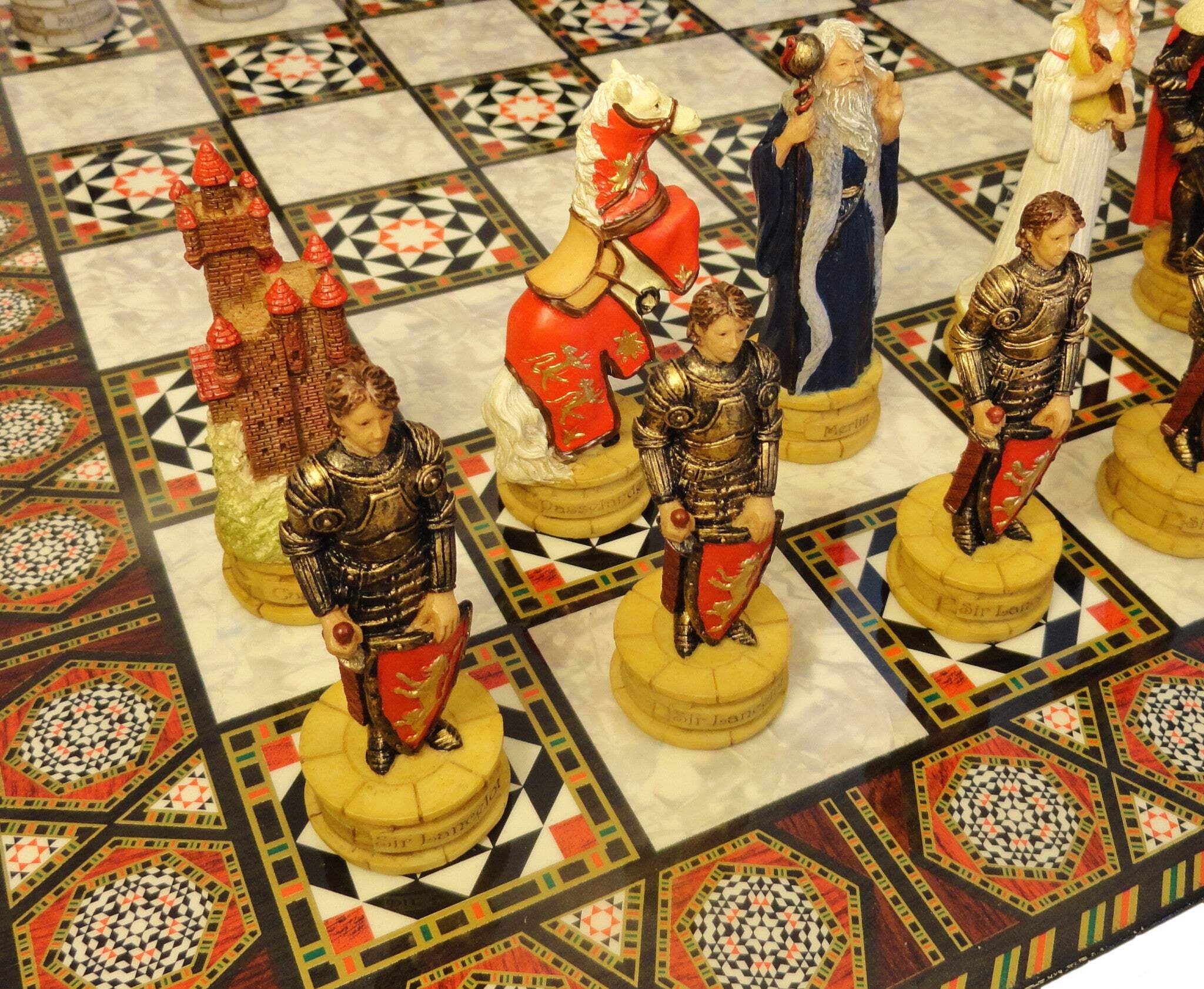 Medieval Times King Arthur CHESS SET with 17 inch Mosaic Color Board ...