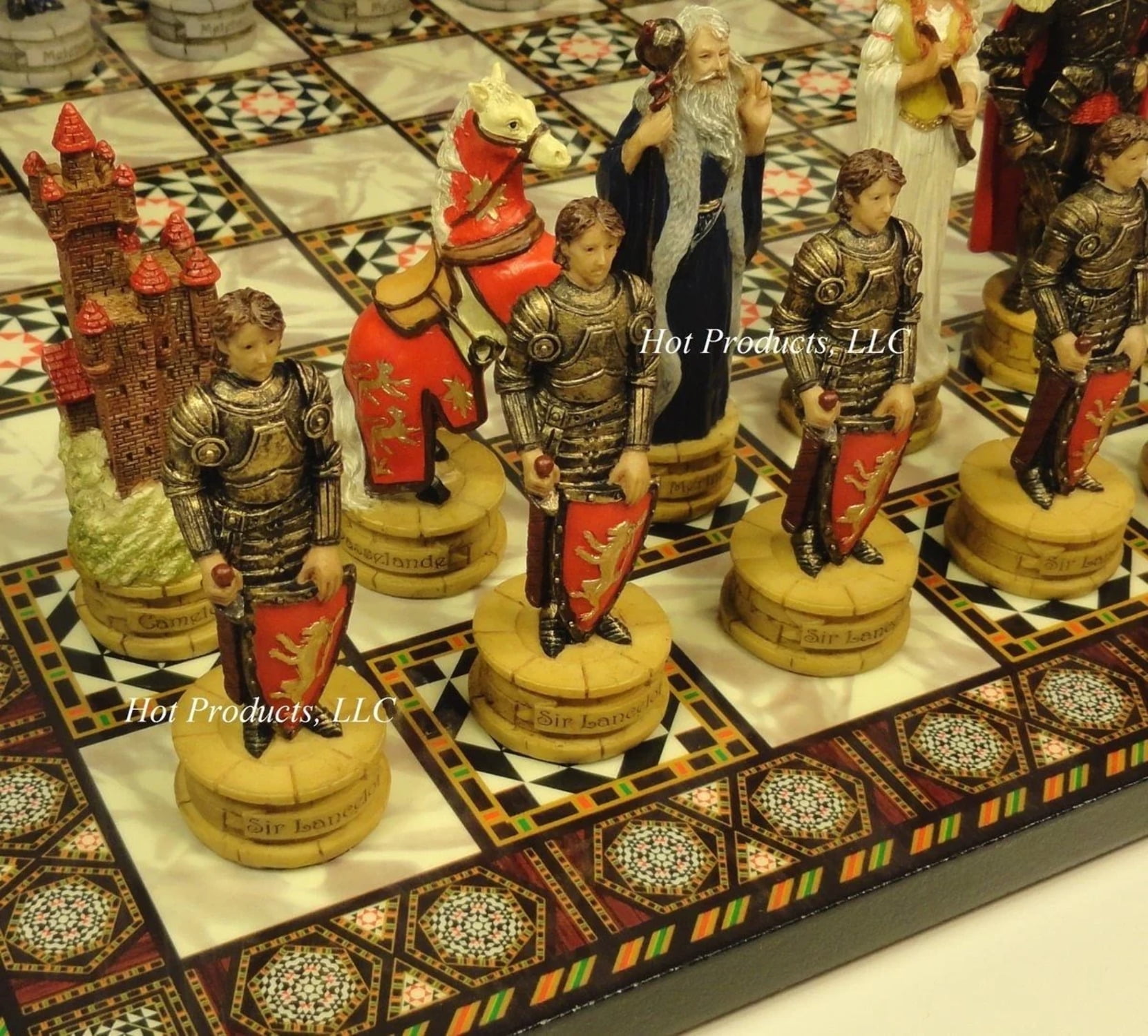 Medieval Times King Arthur Camelot Chess Set with 14 1/2"" Mosaic Color ...