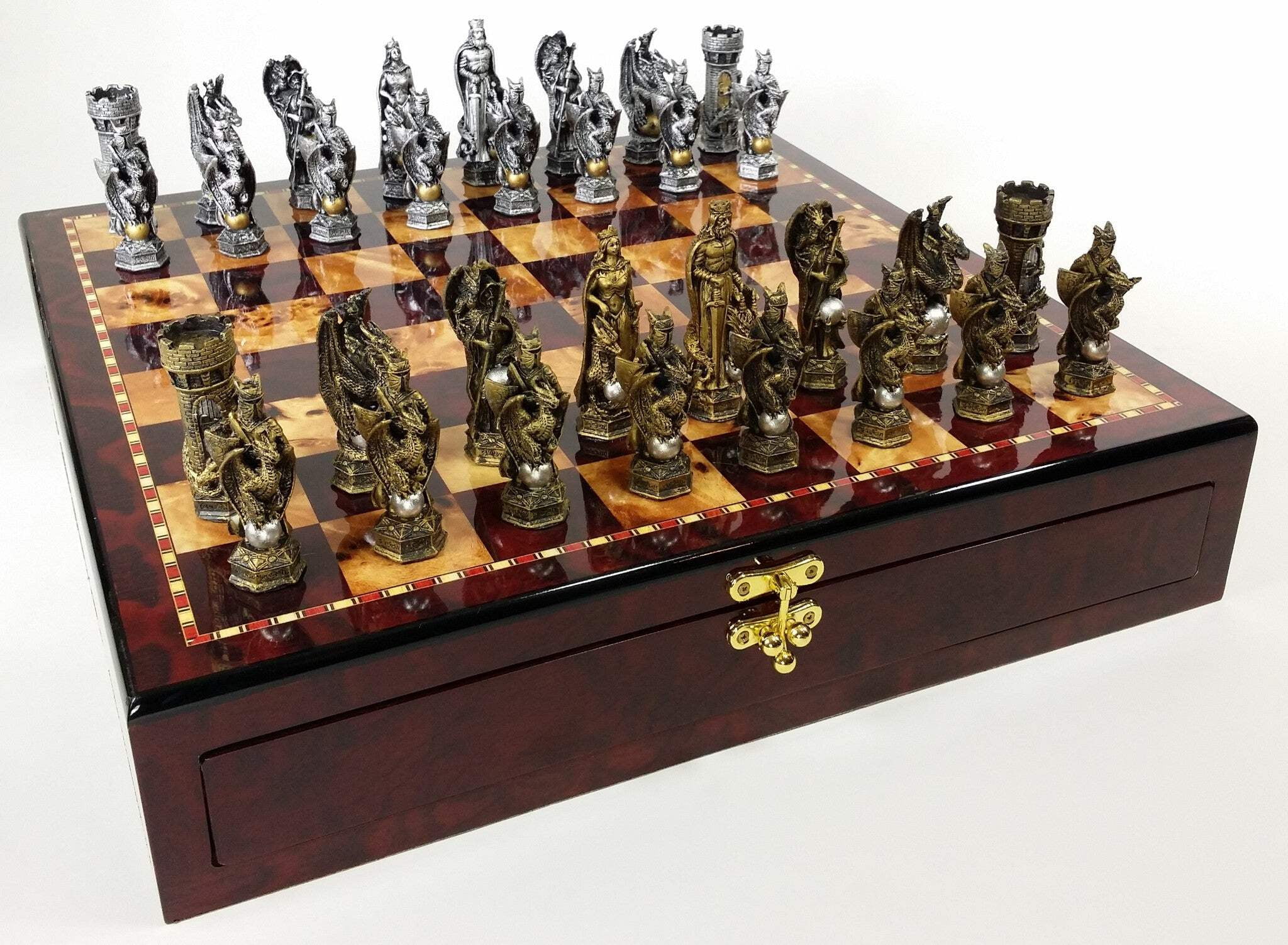 Medieval Times King Arthur Dragon Fantasy Chess Set Cherry Color ...