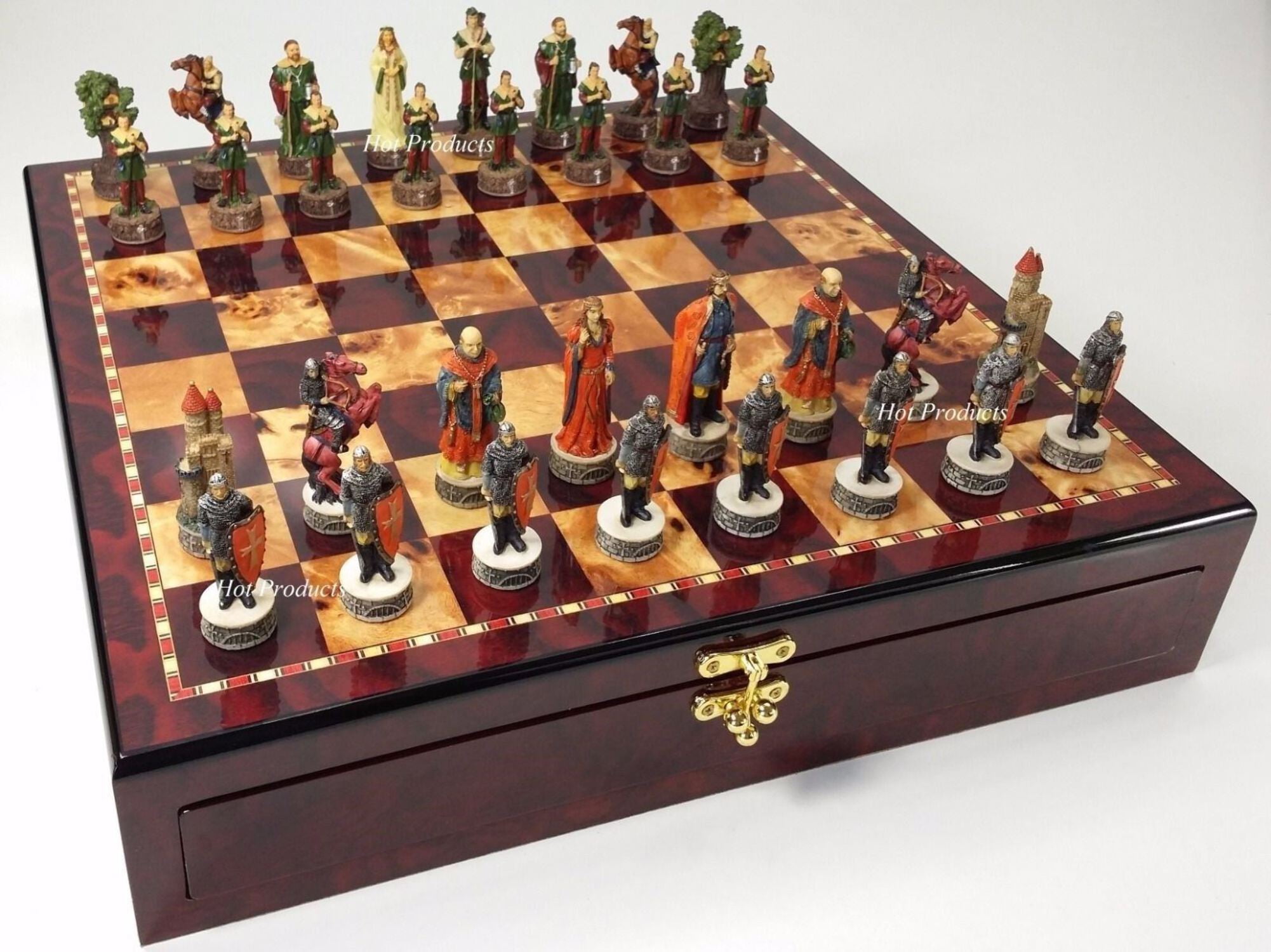 Medieval Times ROBIN HOOD Chess Set W/ Cherry Color Storage Board ...