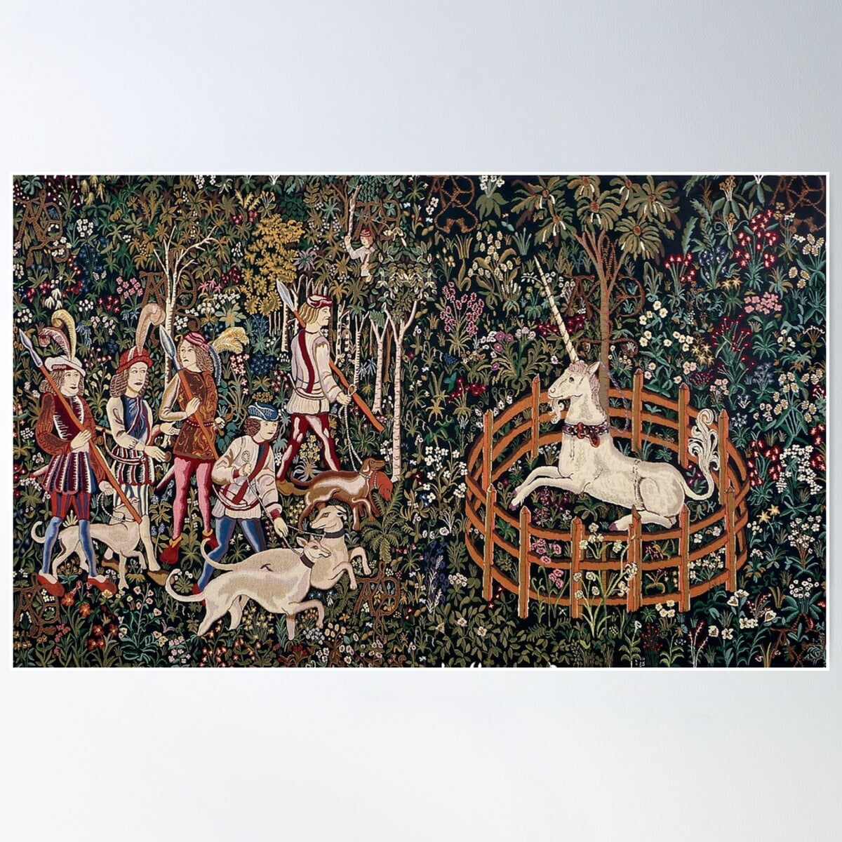 Medieval Unicorn In Captivity / Hunt Midnight Floral Tapestry Poster ...