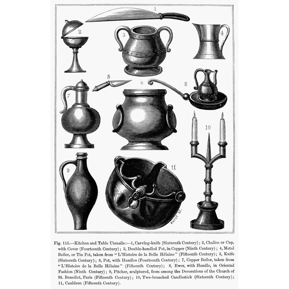 Medieval Utensils. Nvarious Kitchen And Table Utensils From The Middle ...