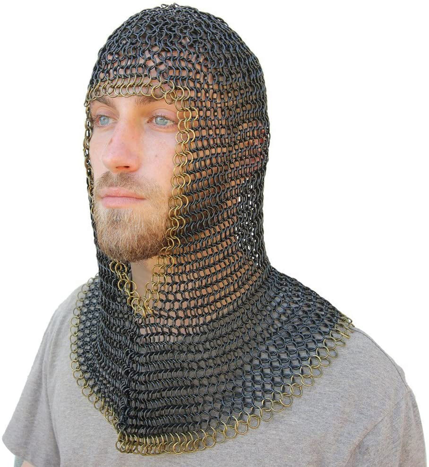 Medieval V Brass Face Mild Steel Chainmail Coif Armor - Walmart.com