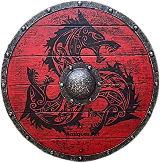 Medieval Vikings Era Shield 24" Shield Dragon Designed Red Handmade ...