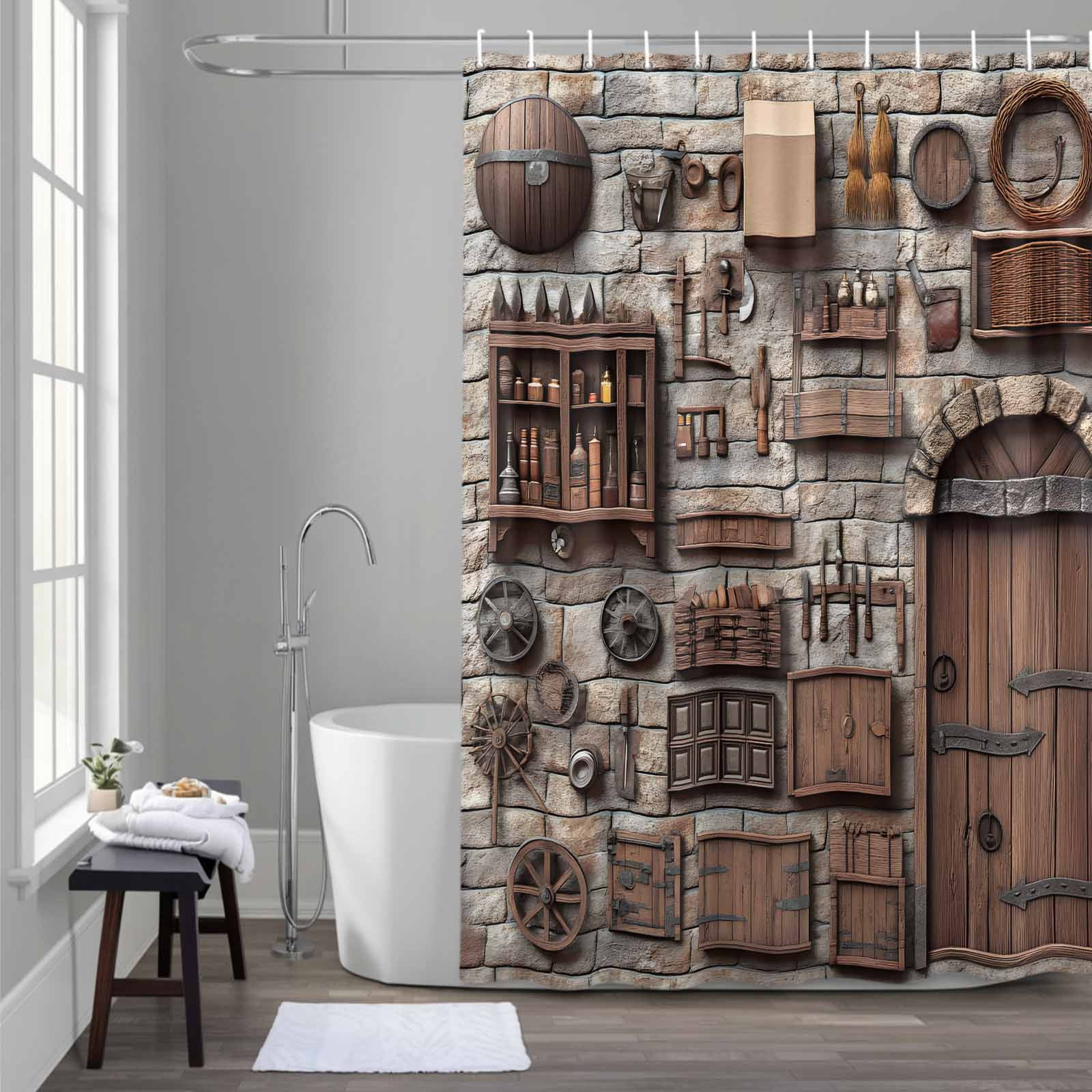 Medieval Vintage Shower Curtain for Bathroom Decor, Brick Wall ...