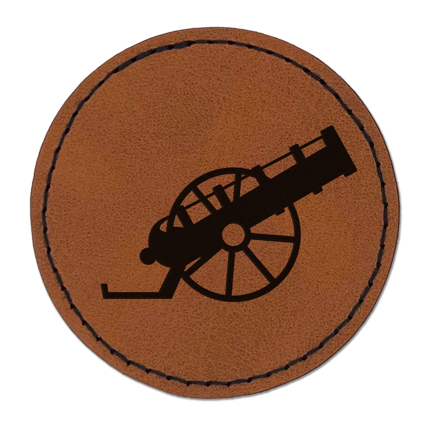 Medieval War Cannon 2.5" Faux Leather Round Engraved Iron-On Patch ...