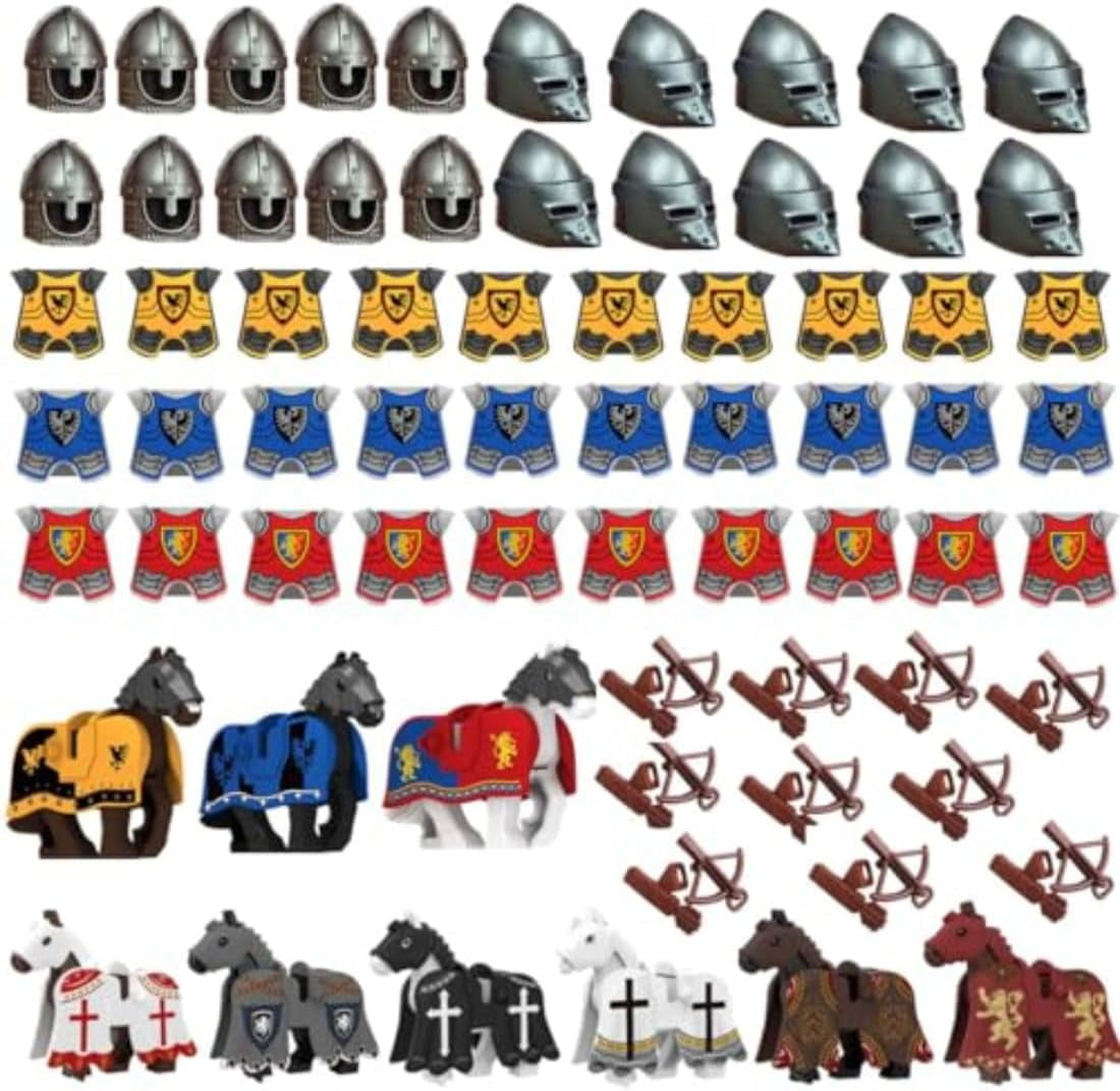 Medieval War Horses Building Blocks with Weapons Set, 69 Pieces Custom ...