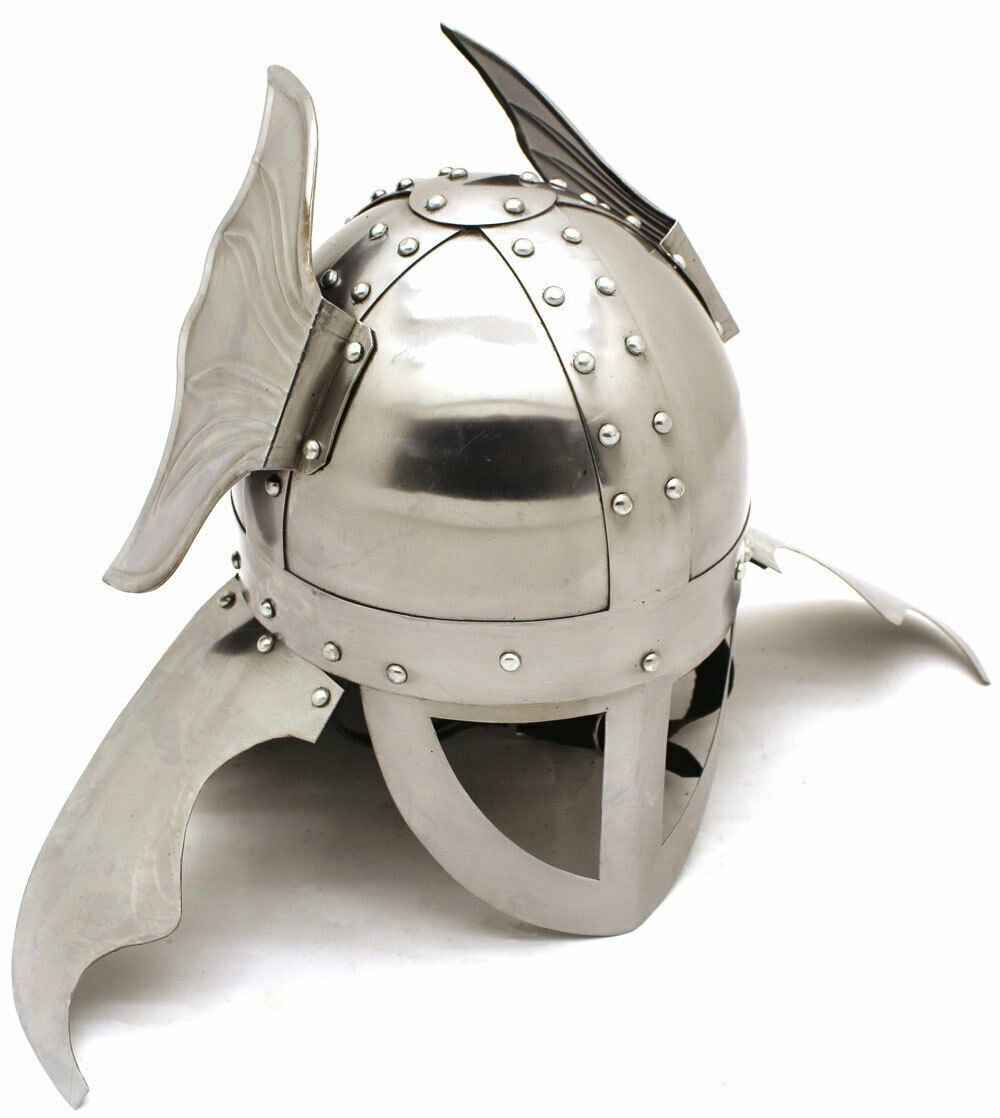 Medieval Warrior Brand 20G Steel Winged Viking Helmet w/ Leather Liner ...
