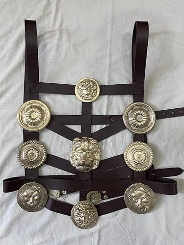Medieval leather Roman phalera set of cast Brass reenactors phalera costume Roman Belt leather ...