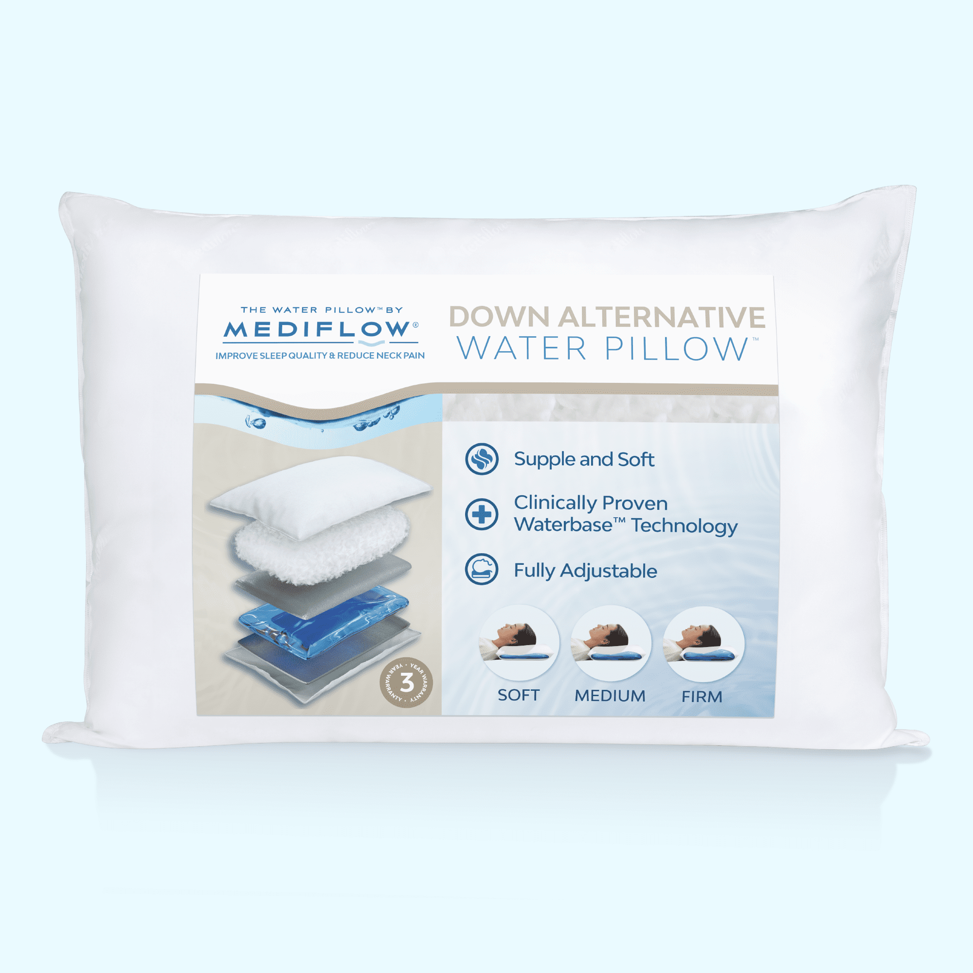 Mediflow Down Alternative Water Pillow – Adjustable Pillow for Neck ...