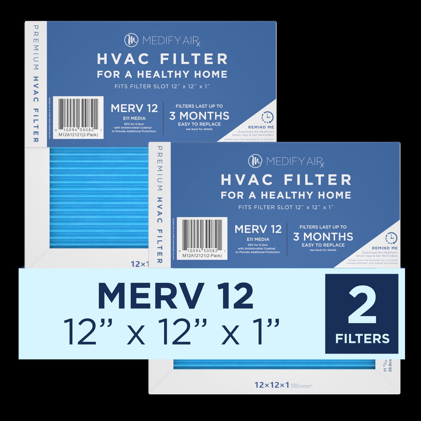Medify Air 12x12x1 Air Filter, MERV 12 Pleated with HEPA, HVAC Furnace ...