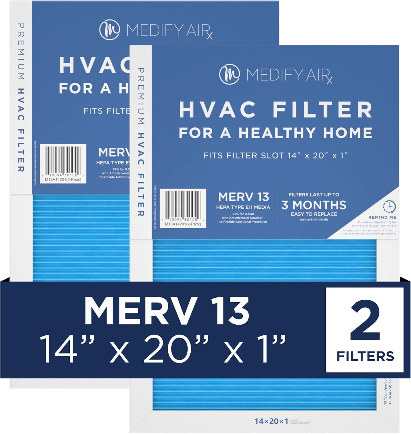 Medify Air 14x20x1 Air Filter, MERV 13 Pleated with HEPA, HVAC Furnace ...