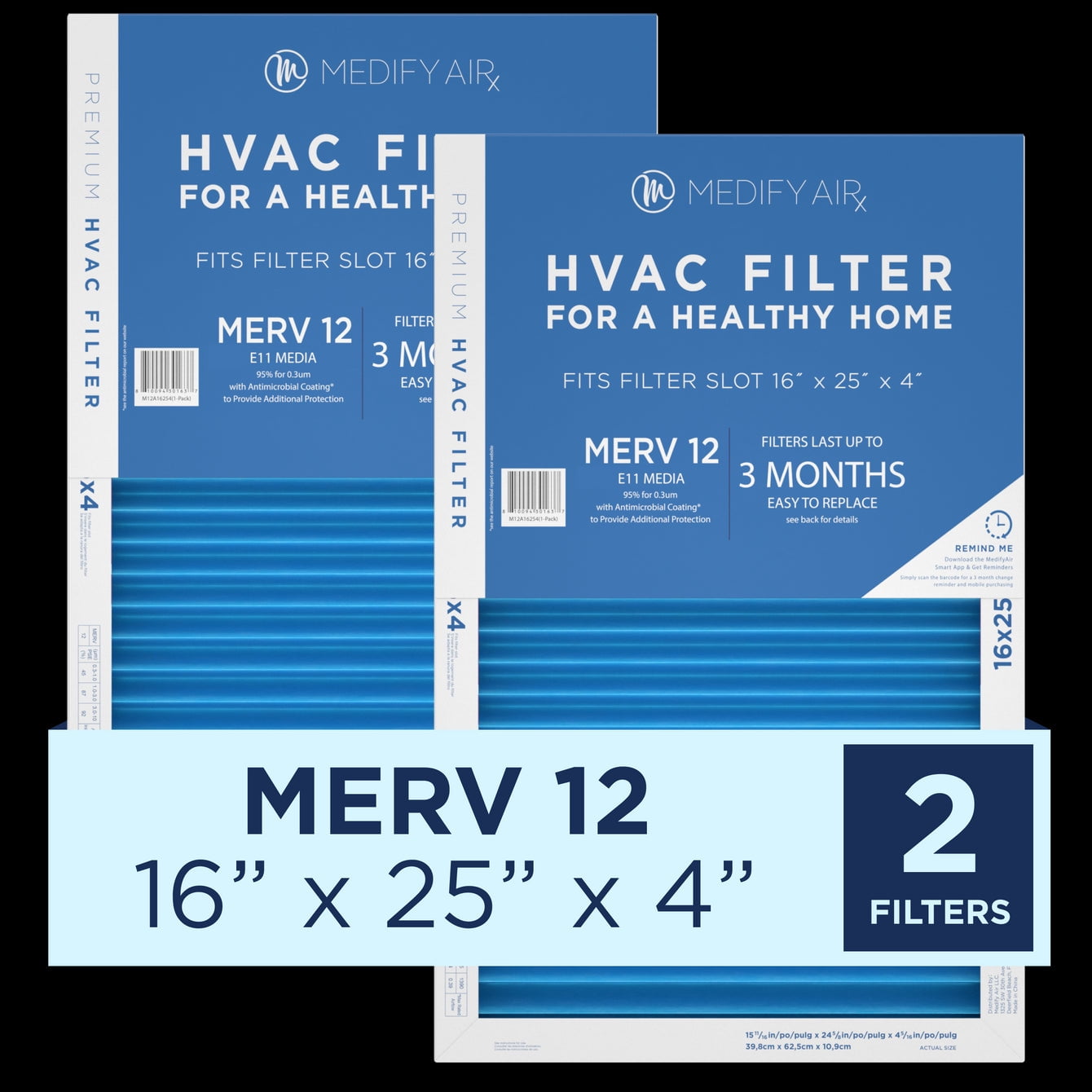 Medify Air 16x25x4 Air Filter, MERV 12 Pleated with HEPA, HVAC Furnace ...