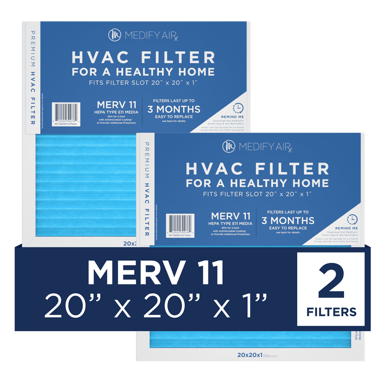 Medify Air 20x20x1 Air Filter MERV 11 Pleated with HEPA HVAC Furnace Filter 2 Pack White