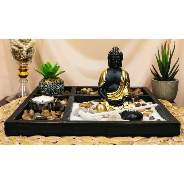 Meditating Buddha Zen Garden Kit With Lotus Candle Holders Sand Rake ...