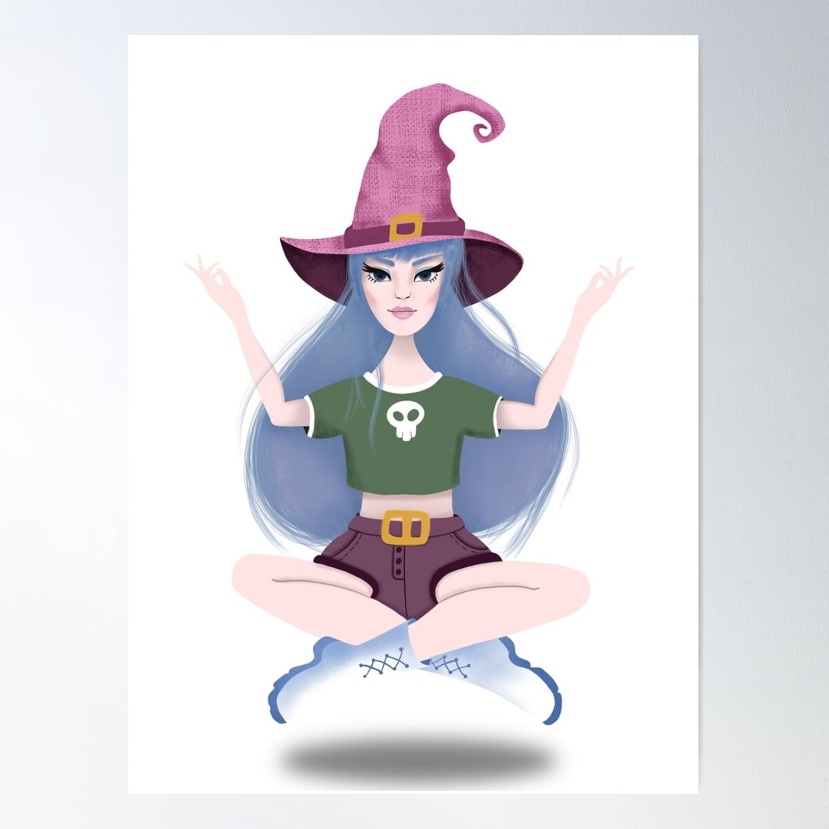 Meditating Cartoony Witch Witchcraft Poster Wall Art, Modern Wall Decor ...