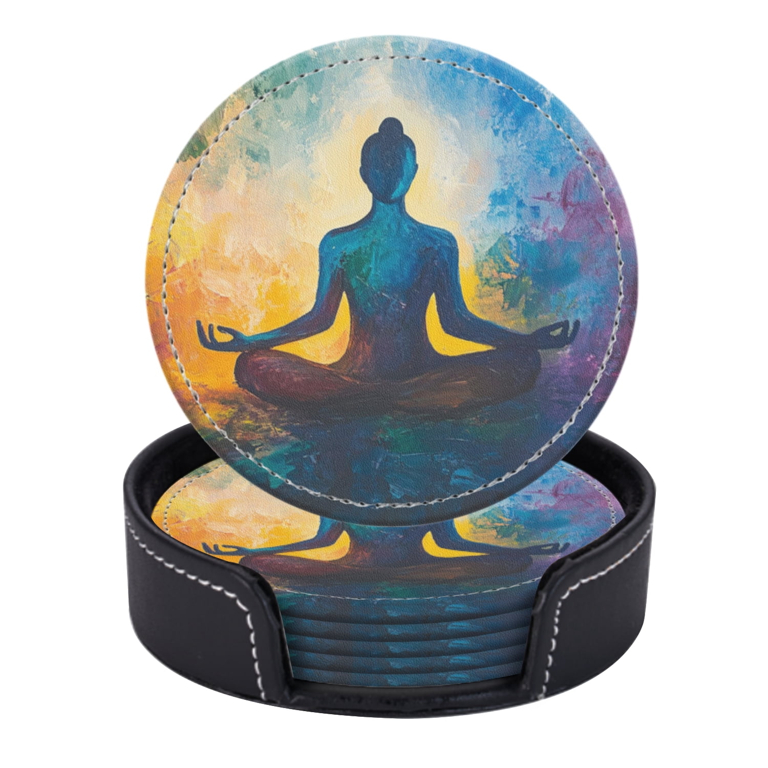 PU Leather Coasters for Drinks Bar Beer,Set of 6 with Holder,Round ...