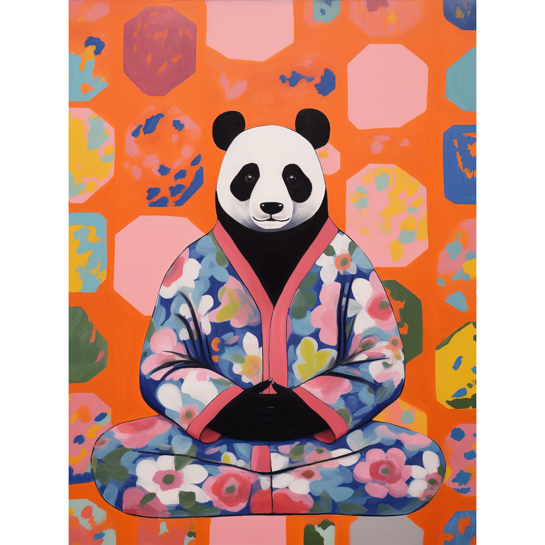 Meditating Panda Meditation Yogi in Floral Kimono Conceptual Art ...
