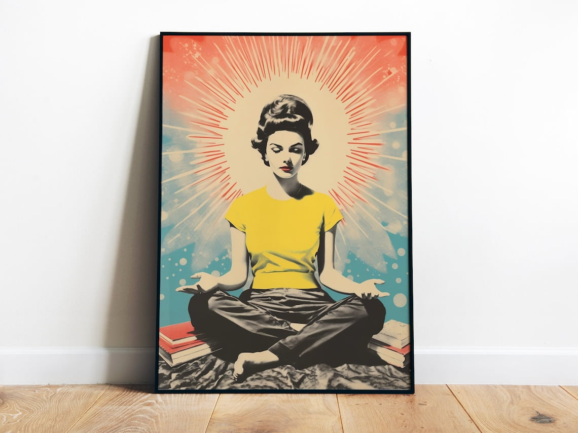 Meditating Poster Retro Print Yoga Print Yoga Studio Wall Art Zen Art ...