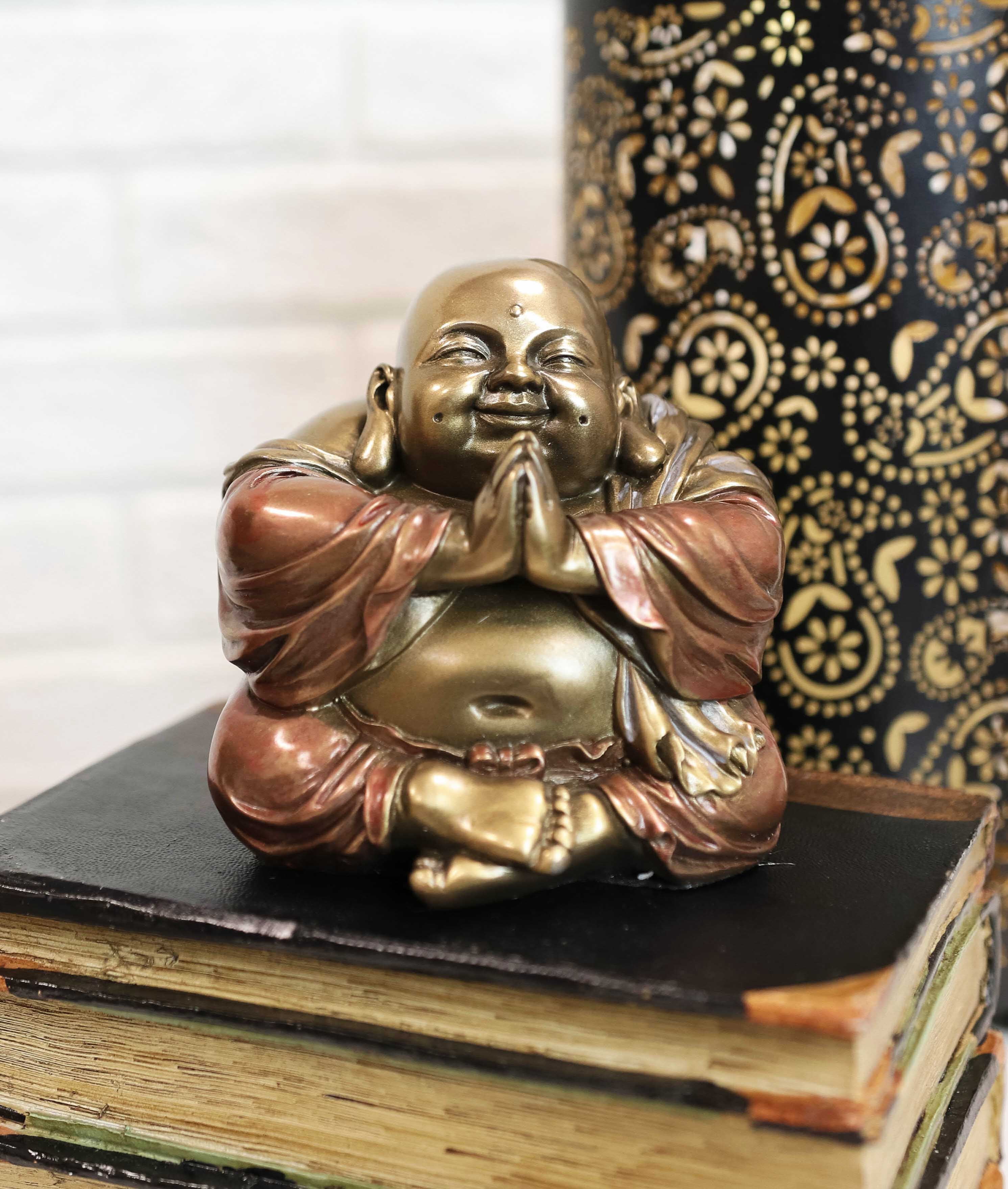 Meditating Praying Hotei Happy Buddha Figurine 4"H Buddhism Feng Shui ...