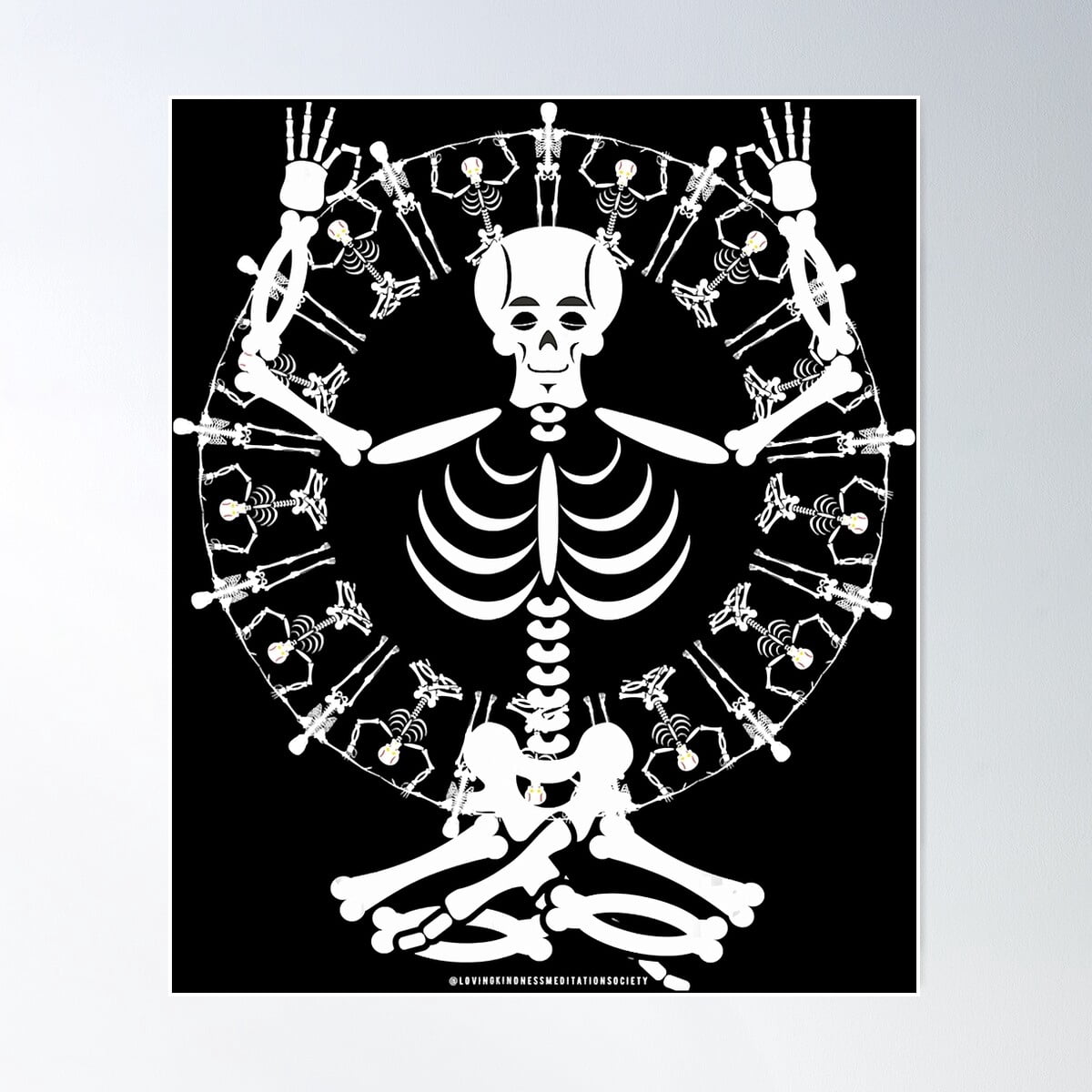 Meditating Skeleton Skull Mindful Loving Kindness Meditation Poster ...