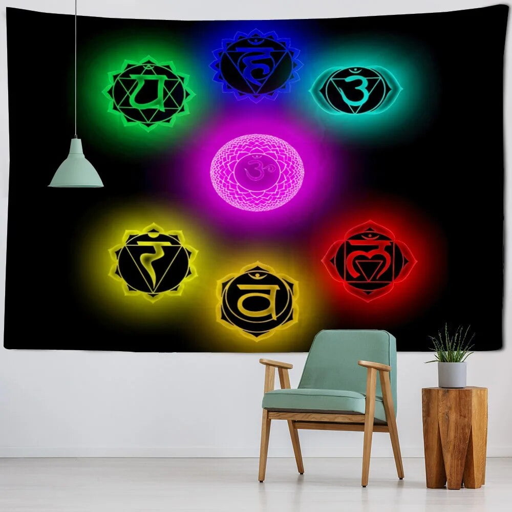 Meditation 7 chakra art landscape printing tapestry mantra home wall ...