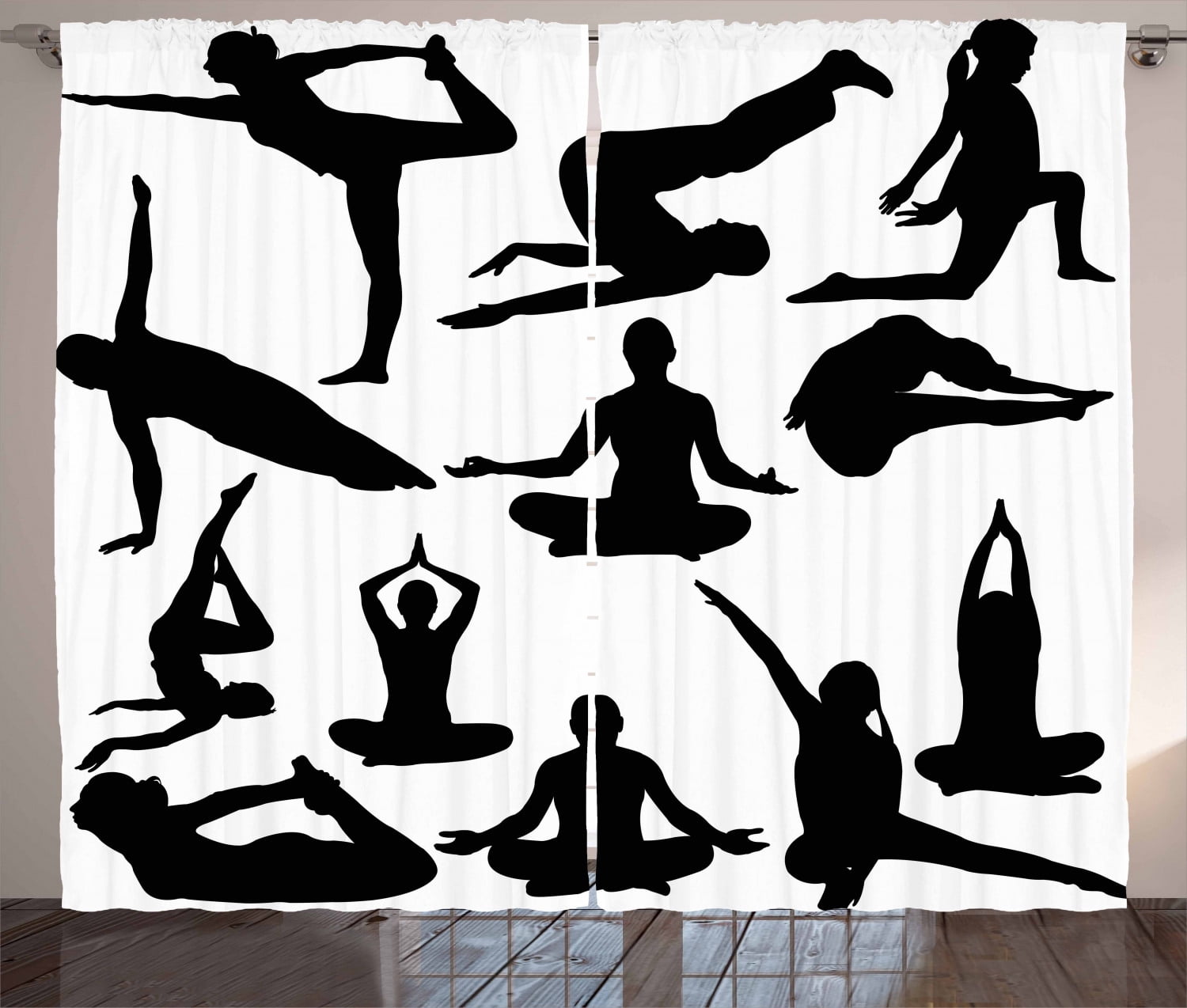 Ambesonne Spa Curtains 2 Panel Set, Yoga Postures Body, 108" x 63 ...