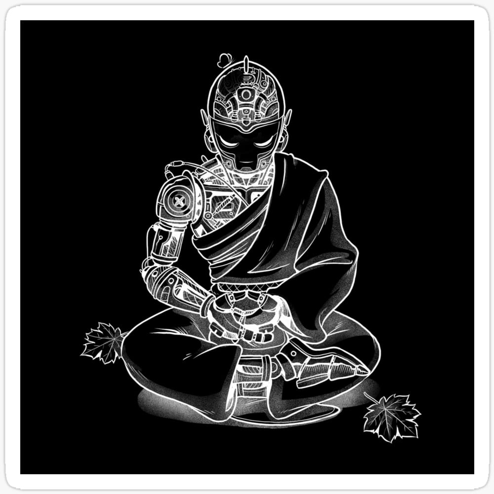 Meditation Robot Monk Minimalist Sticker Phone Decal Water Bottle ...