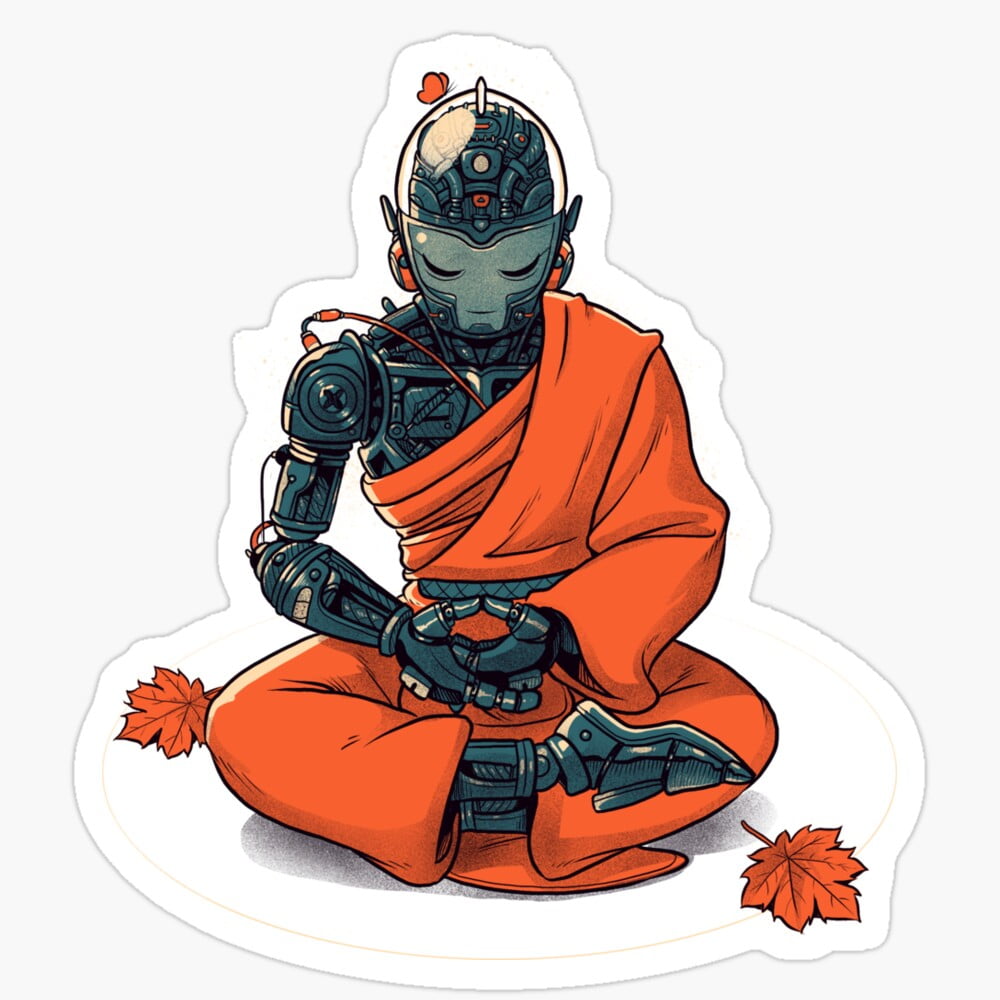 Meditation Robot Monk Sticker Phone Decal Water Bottle Stickers Car ...