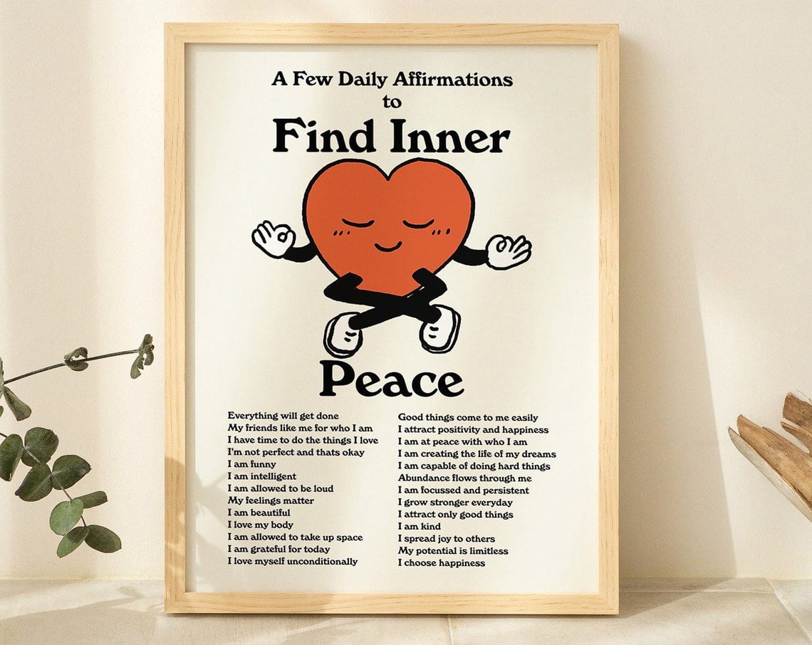 Meditation Wall Print, Aesthetic Heart Poster, Positive Inner Peace ...