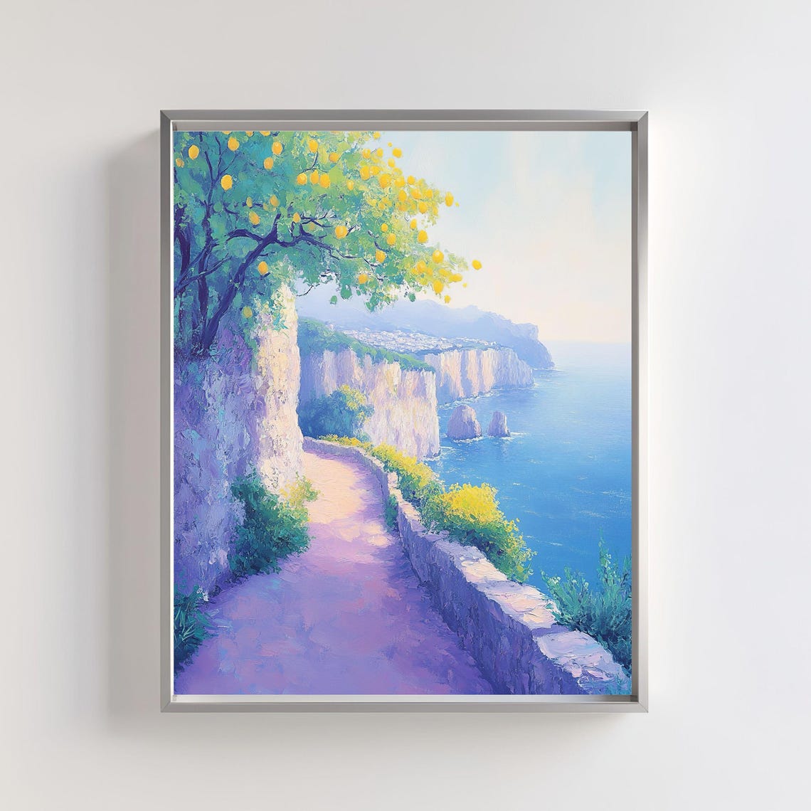 Mediterranean Abstract Art Print, Scenic Coastal Cliff Landscape, Lemon ...