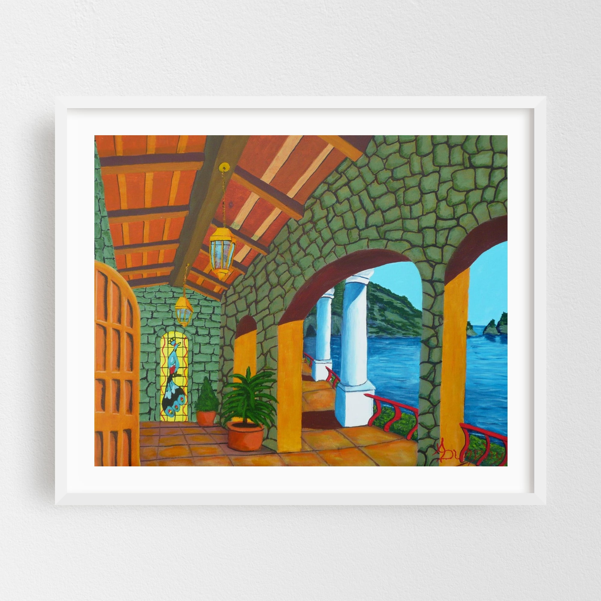 Mediterranean Balcony - Painting Architecture Coastal Tropical Scenic ...