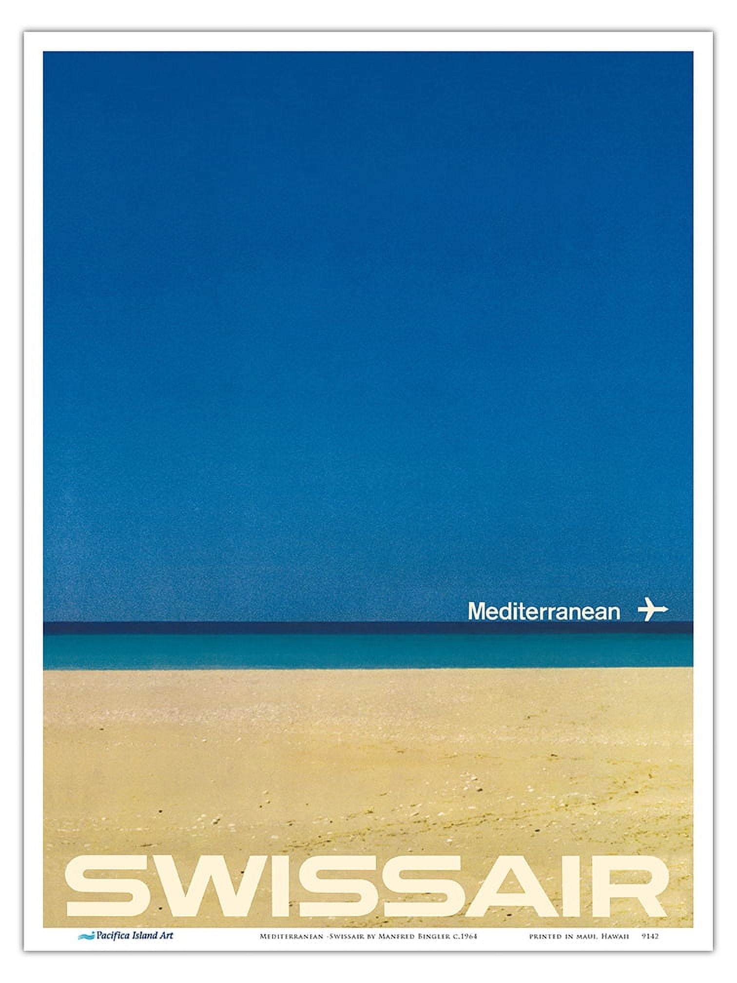 Mediterranean - Beach Horizon - Swissair - Vintage Travel Poster by ...