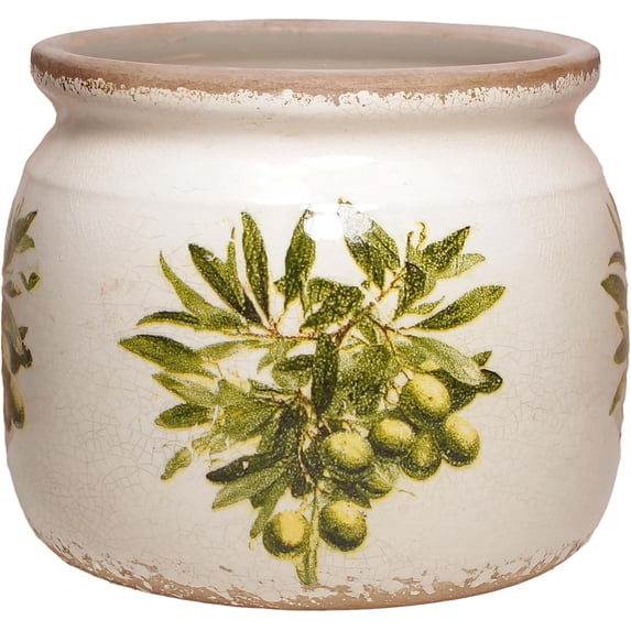 Mediterranean Ceramic Plant Pots with Olives Branches Pattern, 6 Inch ...