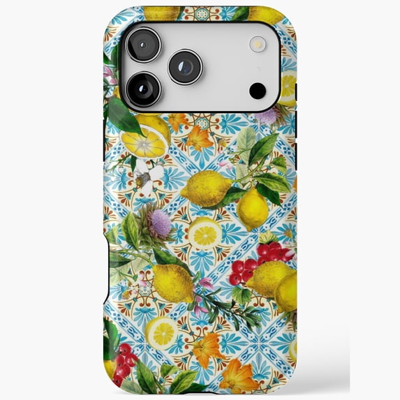 Mediterranean Citrus Bloom Lemon Tile for iPhone Case 11 through 17 Pro ...
